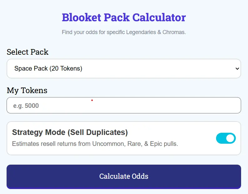 Blooket Calculator - Pack Odds, Legendary & Chroma Chances